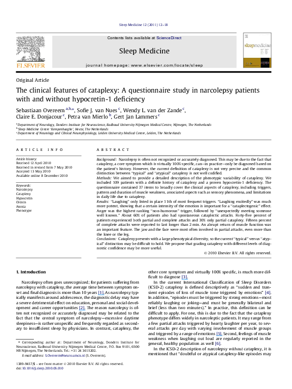 (PDF) The clinical features of cataplexy: A questionnaire study in ...