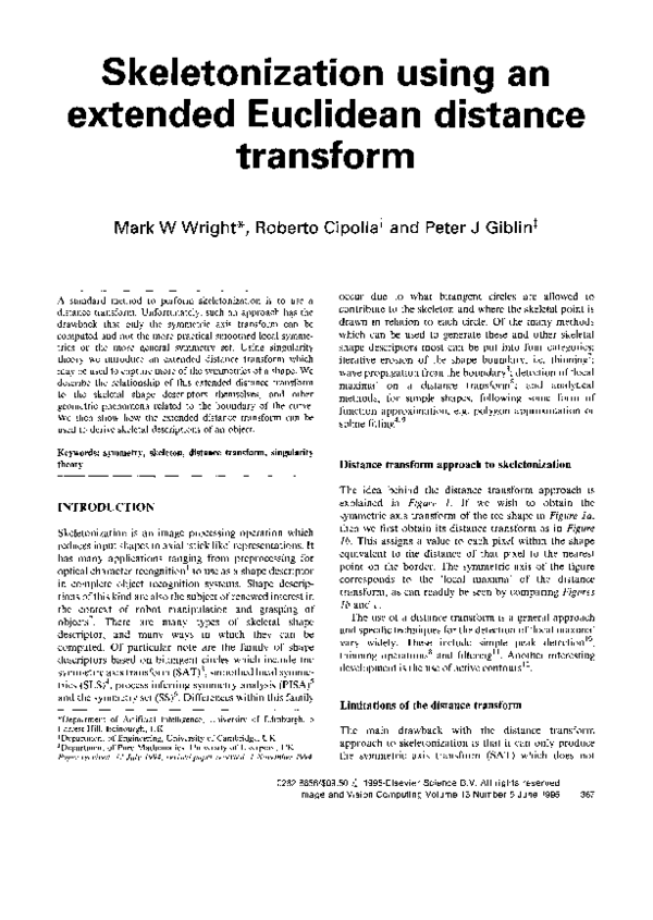 Pdf Skeletonization Using An Extended Euclidean Distance Transform