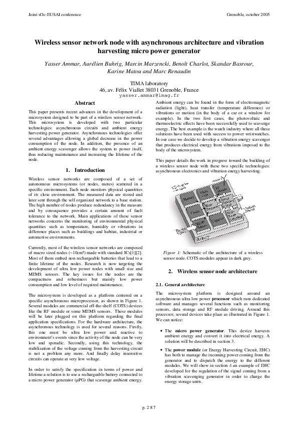 Pdf Wireless Sensor Network Node With Asynchronous Architecture And Vibration Harvesting Micro