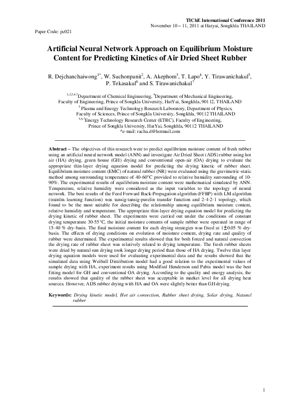 (PDF) Artificial Neural Network Approach on Equilibrium Moisture Content for Predicting Kinetics ...