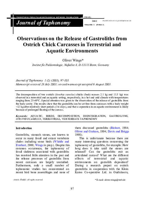 (PDF) Observations on the release of gastroliths from ostrich chick ...