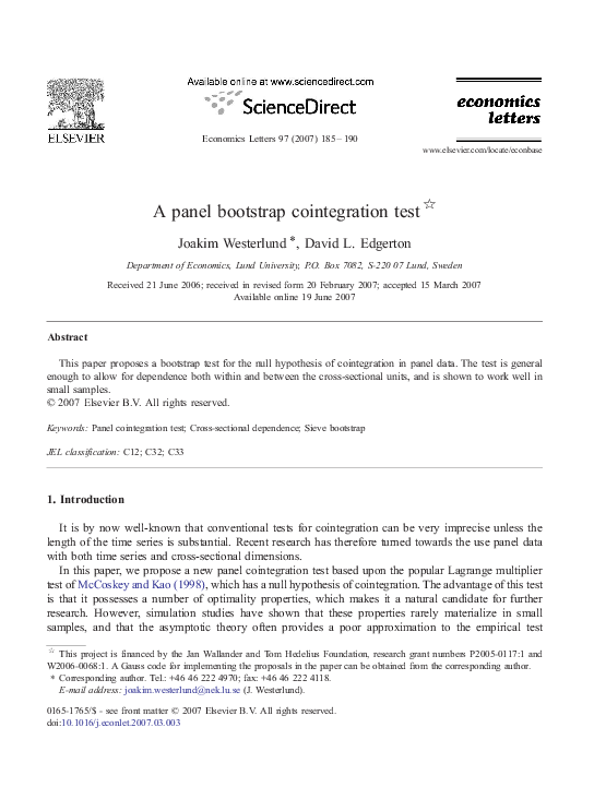 (PDF) A panel bootstrap cointegration test