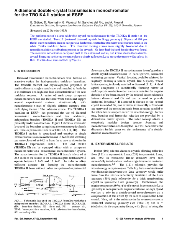 Pdf A Diamond Double Crystal Transmission Monochromator For The Troika Ii Station At Esrf