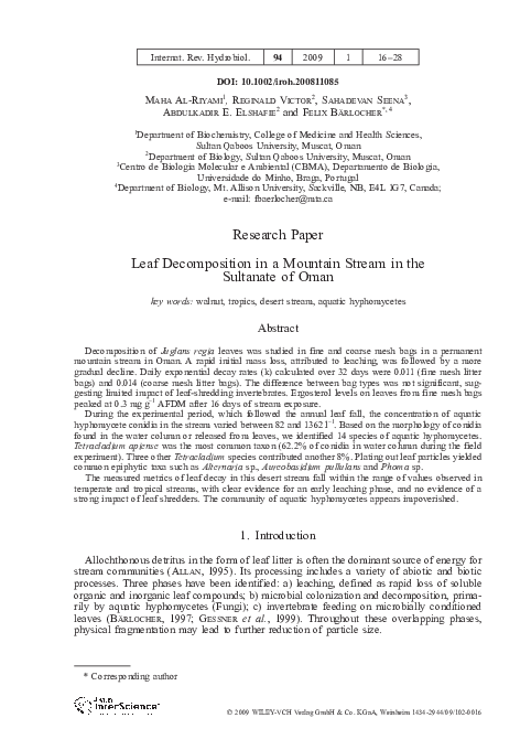 (PDF) Leaf Decomposition in a Mountain Stream in the Sultanate of Oman