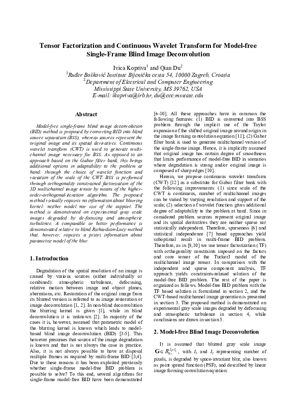 (PDF) Tensor factorization and continous wavelet transform for model ...