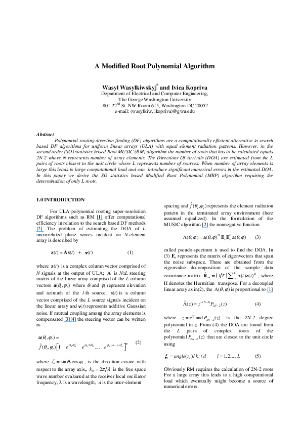 (PDF) A Modified Root Polynomial Algorithm