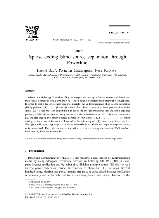 (PDF) Sparse coding blind source separation through Powerline