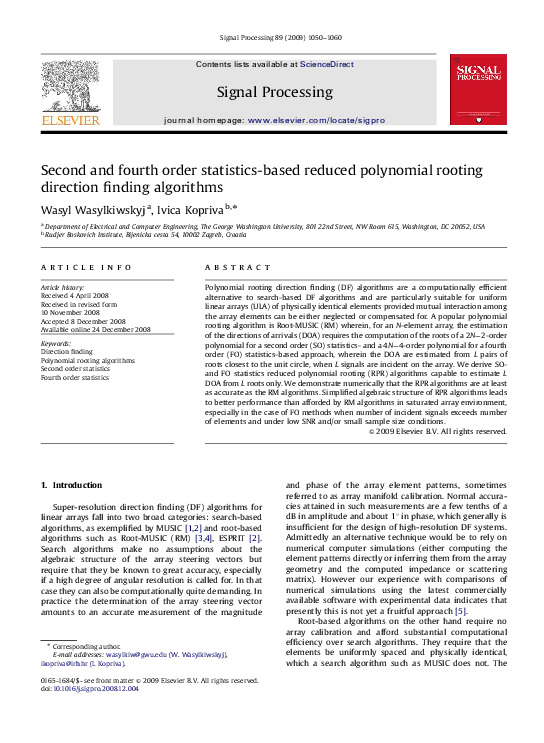 Pdf Second And Fourth Order Statistics Based Reduced Polynomial Rooting Direction Finding