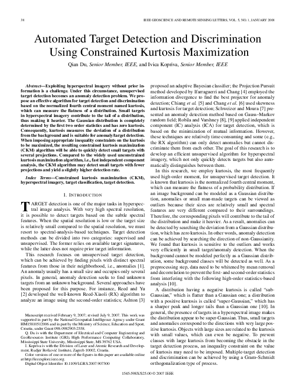 (PDF) Automated Target Detection and Discrimination Using Constrained Kurtosis Maximization