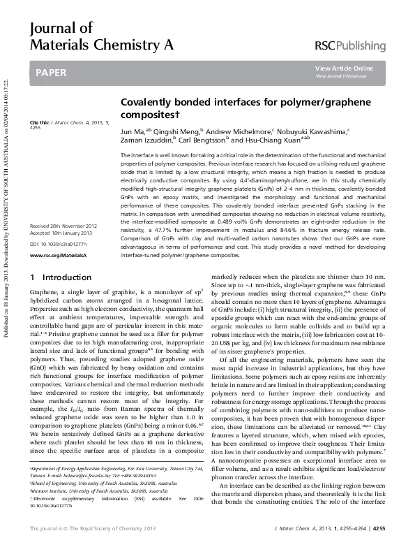 (PDF) Covalently bonded interfaces for polymer/graphene composites