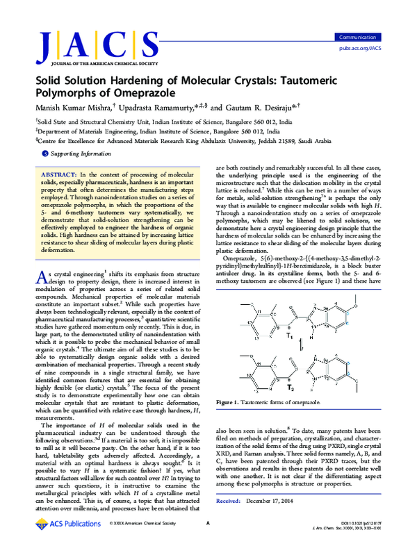 (PDF) Solid Solution Hardening of Molecular Crystals: Tautomeric Polymorphs of Omeprazole