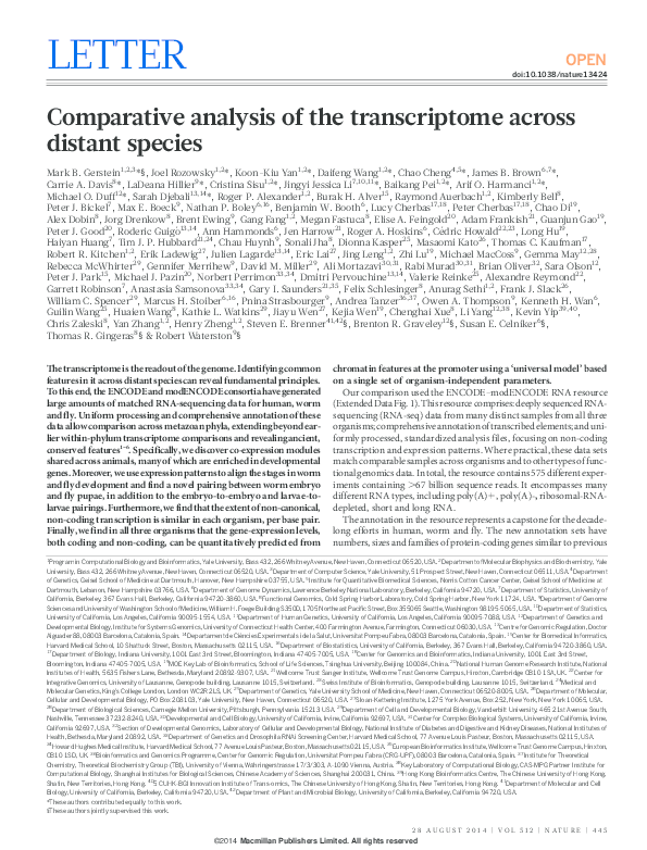 (PDF) Comparative analysis of the transcriptome across distant species