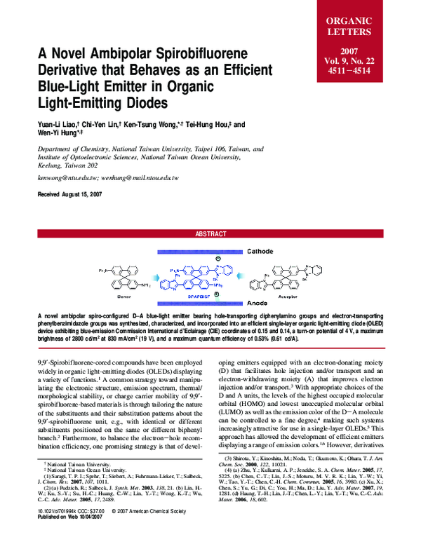 (PDF) A Novel Ambipolar Spirobifluorene Derivative that Behaves as an ...
