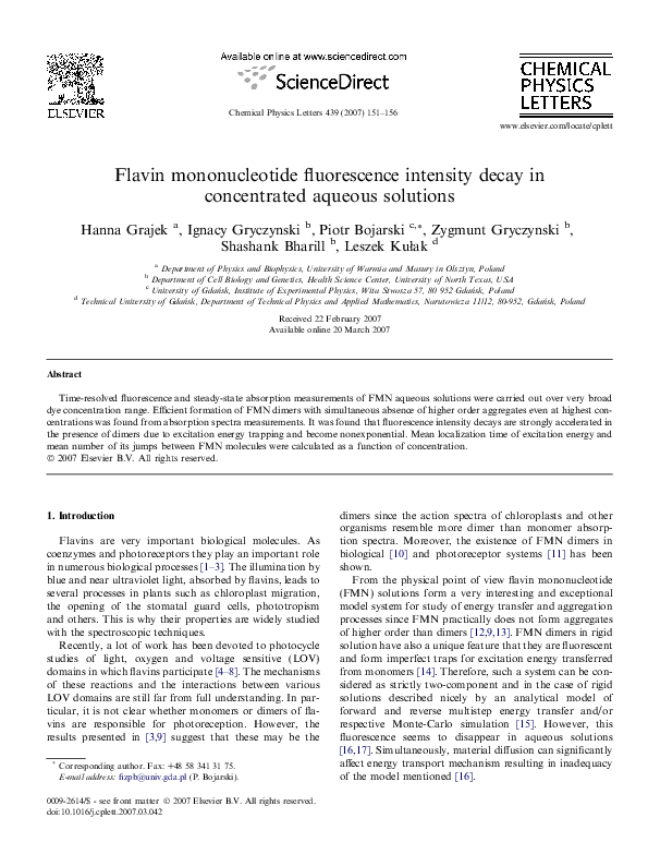 (PDF) Flavin mononucleotide fluorescence intensity decay in ...