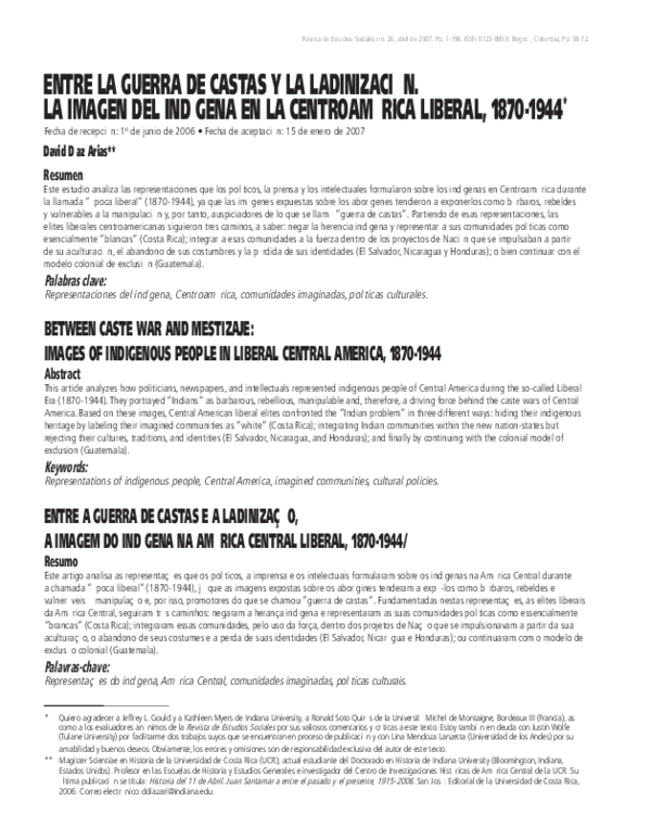 (PDF) BETWEEN CASTE WAR AND MESTIZAJE: IMAGES OF INDIGENOUS PEOPLE IN ...