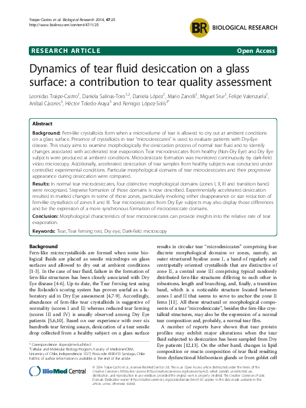 (PDF) Dynamics of tear fluid desiccation on a glass surface: a ...