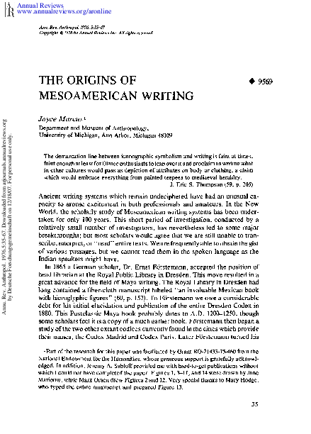 (PDF) The Origins of Mesoamerican Writing