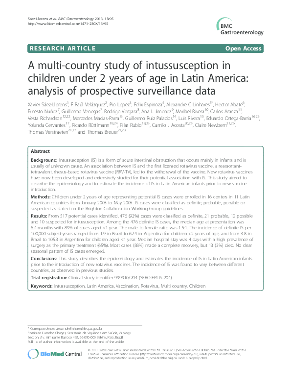 (PDF) A multi-country study of intussusception in children under 2 ...