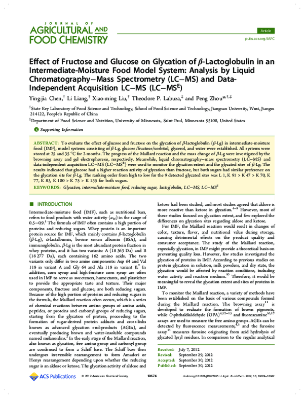 (PDF) Effect of Fructose and Glucose on Glycation of β-Lactoglobulin in ...