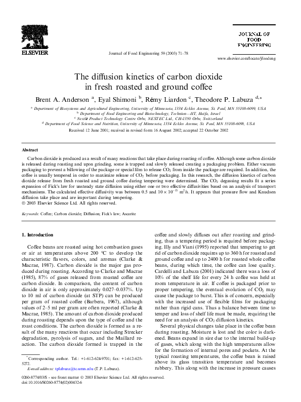 (PDF) The diffusion kinetics of carbon dioxide in fresh roasted and ...