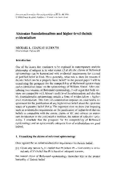 (PDF) Alstonian foundationalism and higher-level theistic evidentialism
