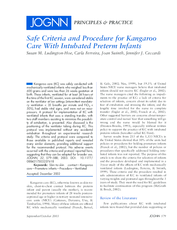 (PDF) Safe Criteria and Procedure for Kangaroo Care With Intubated ...