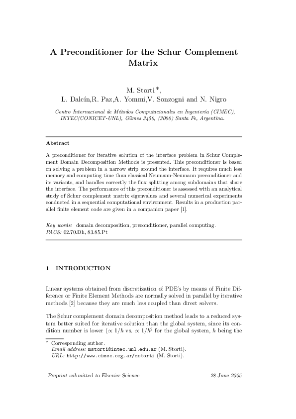(PDF) A preconditioner for the Schur complement matrix