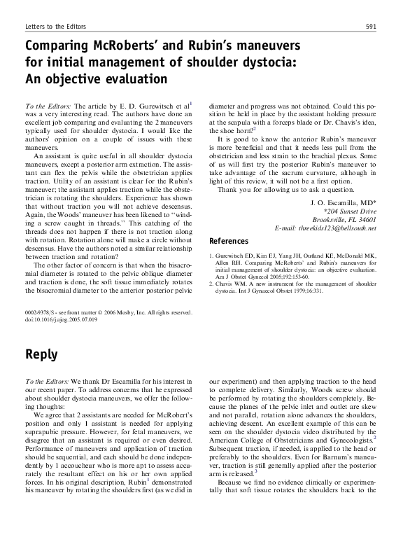 (PDF) Comparing McRoberts' and Rubin's maneuvers for initial management ...