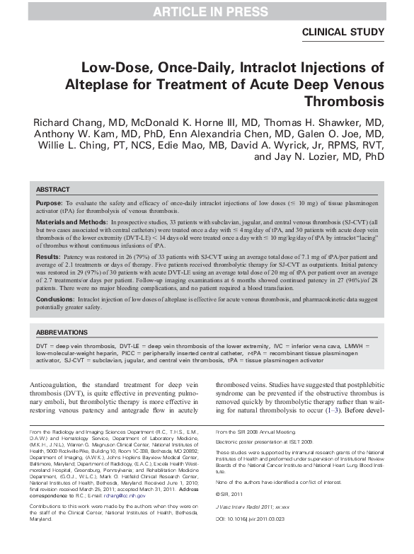 (PDF) Low-Dose, Once-Daily, Intraclot Injections of Alteplase for ...