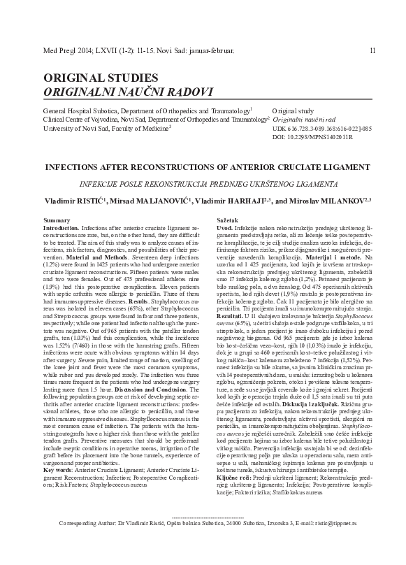 (PDF) Infection Risks in ACL Reconstruction Surgery