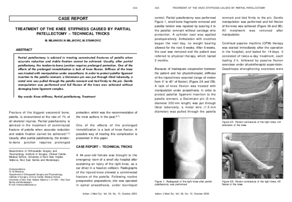 (PDF) Treatment of the knee stiffness caused by partial patellectomy ...