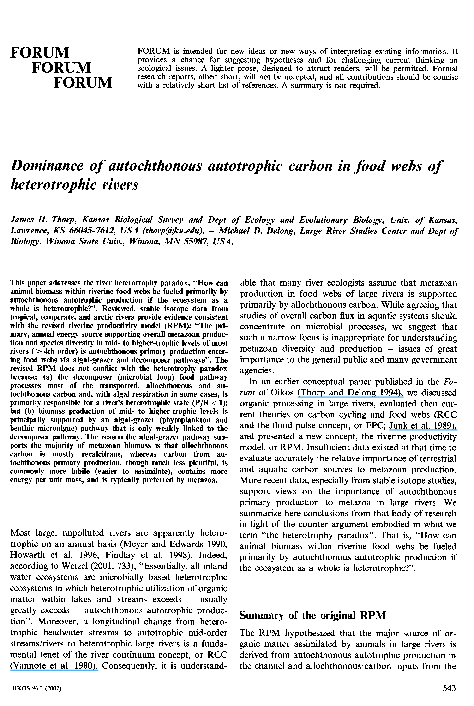 (PDF) Dominance of autochthonous autotrophic carbon in food webs of ...