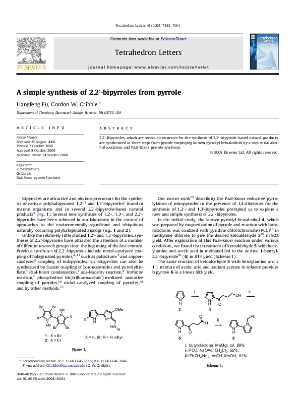 (PDF) A simple synthesis of 2,2′-bipyrroles from pyrrole