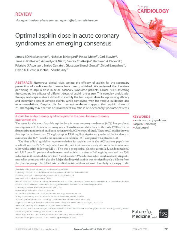 (PDF) Optimal aspirin dose in acute coronary syndromes: an emerging ...