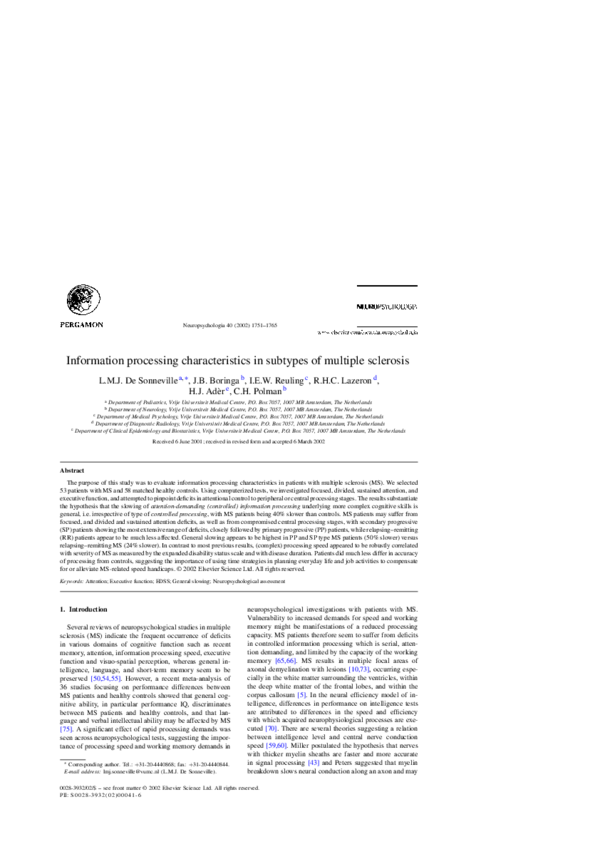 (PDF) Information processing characteristics in subtypes of multiple sclerosis