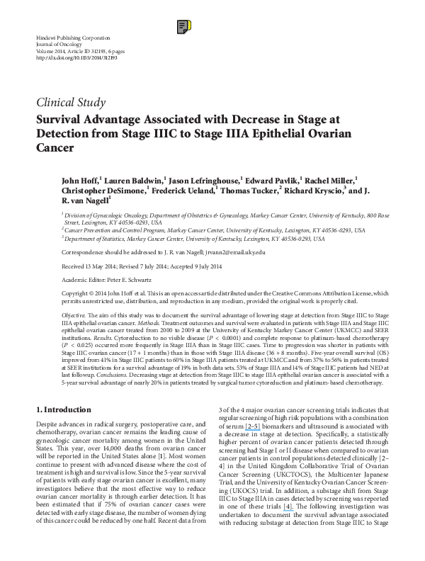 (PDF) Survival Advantage Associated with Decrease in Stage at Detection ...