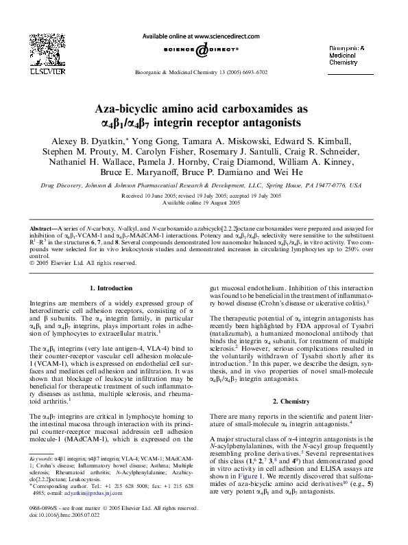 (PDF) Aza-bicyclic amino acid carboxamides as α4β1/α4β7 integrin ...