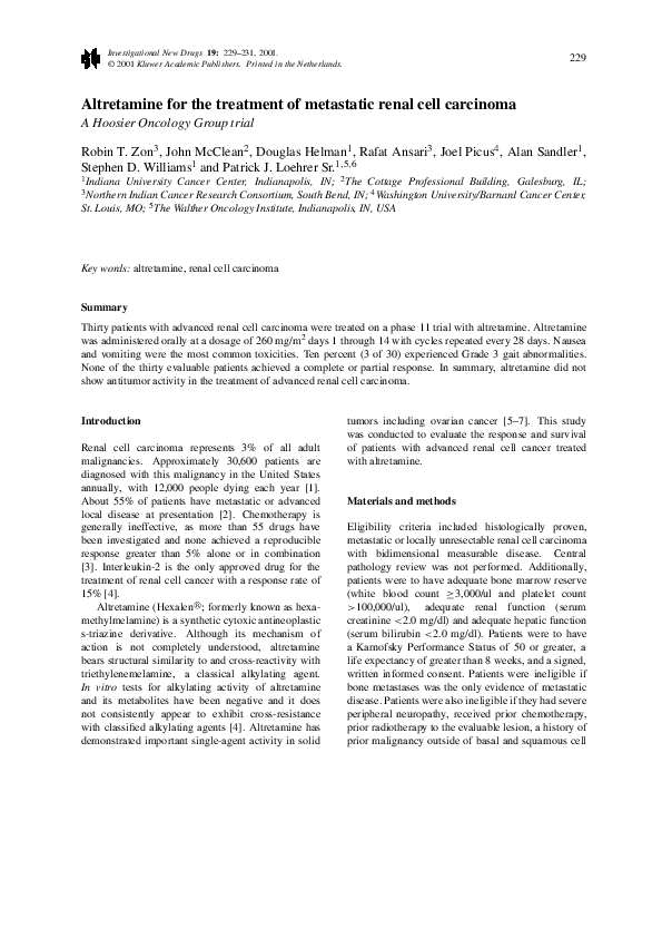 (PDF) Altretamine for the Treatment of Metastatic Renal Cell Carcinoma ...
