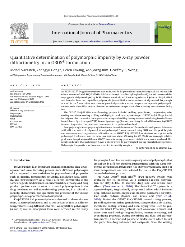 (PDF) Quantitative determination of polymorphic impurity by X-ray powder diffractometry in an ...