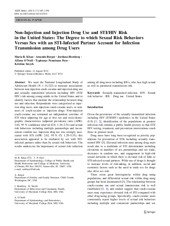(PDF) Non-Injection and Injection Drug Use and STI/HIV Risk in the ...