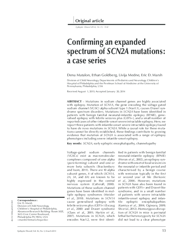 (PDF) Confirming an expanded spectrum of SCN2A mutations: a case series