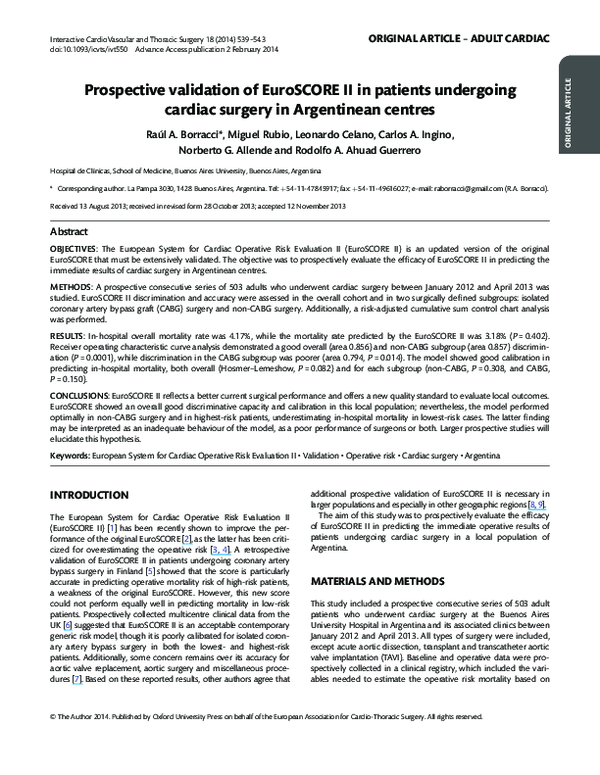(PDF) Validation and quality measurements for STS, EuroSCORE II and a ...