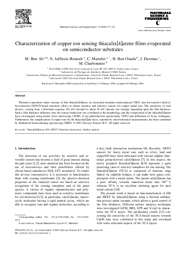 (PDF) Characterization of copper ion sensing thiacalix[4]arene films ...
