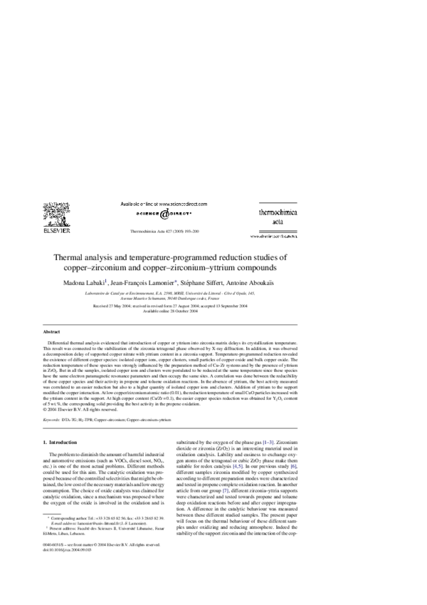 (PDF) Thermal analysis and temperature-programmed reduction studies of ...