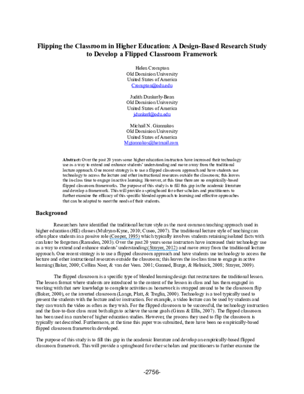 (PDF) Flipping the Classroom in Higher Education: A Design-Based Research Study to Develop a ...