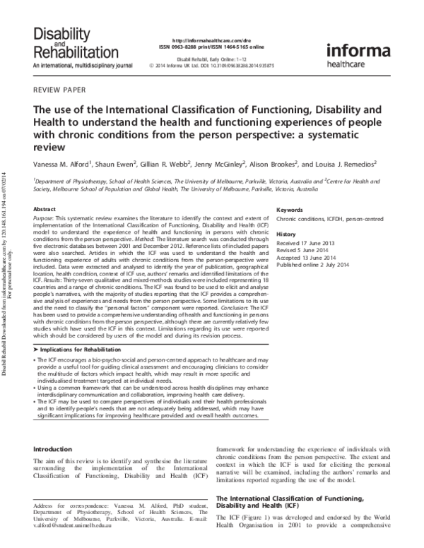 (PDF) Use of international classification of functioning, disability ...