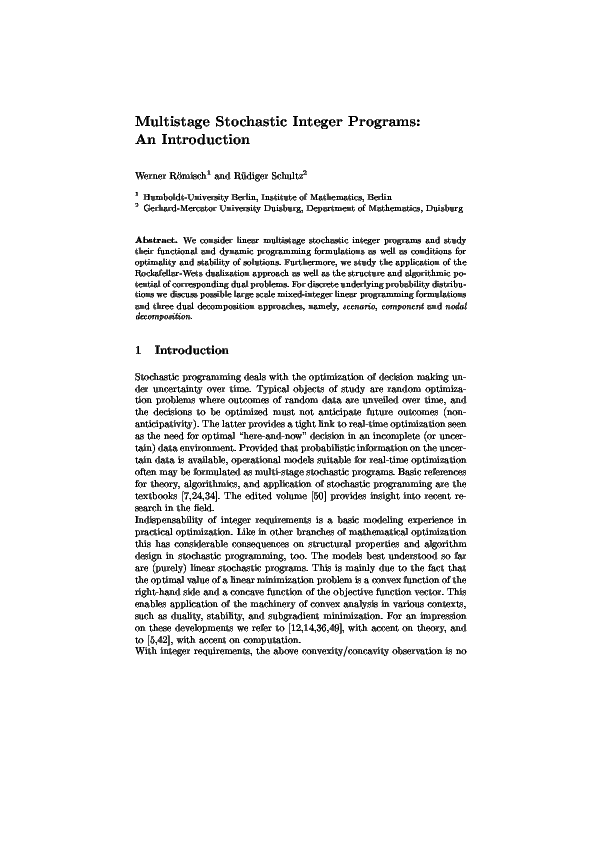 (PDF) Multistage Stochastic Integer Programs: An Introduction