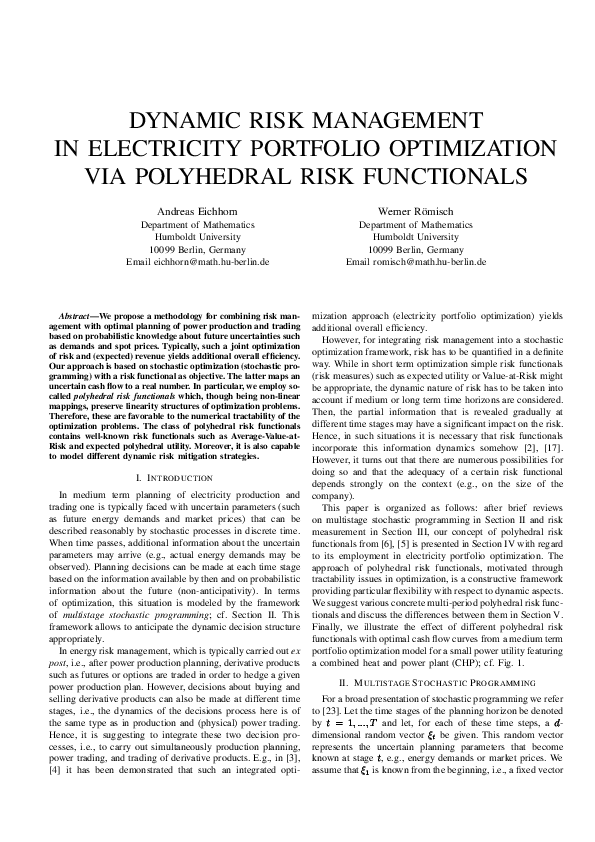 (PDF) Dynamic risk management in electricity portfolio optimization via ...