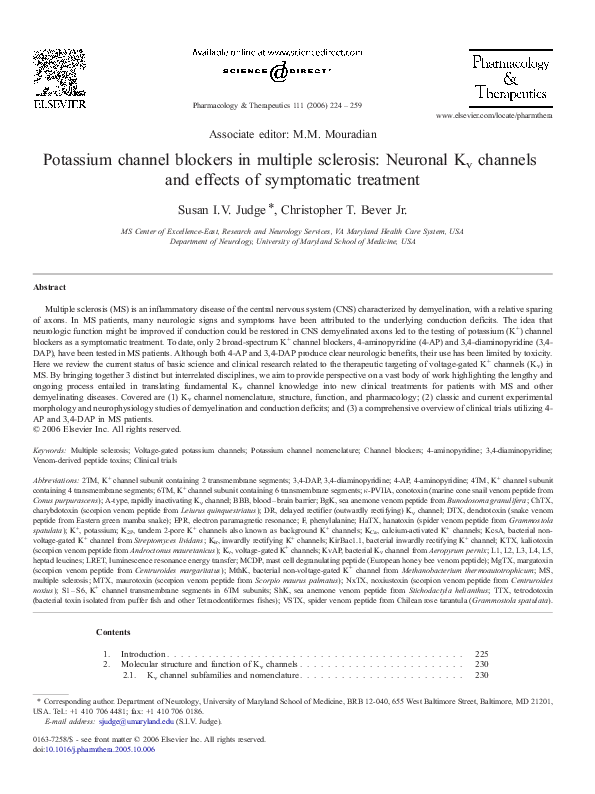 (PDF) Potassium channel blockers in multiple sclerosis: Neuronal Kv ...