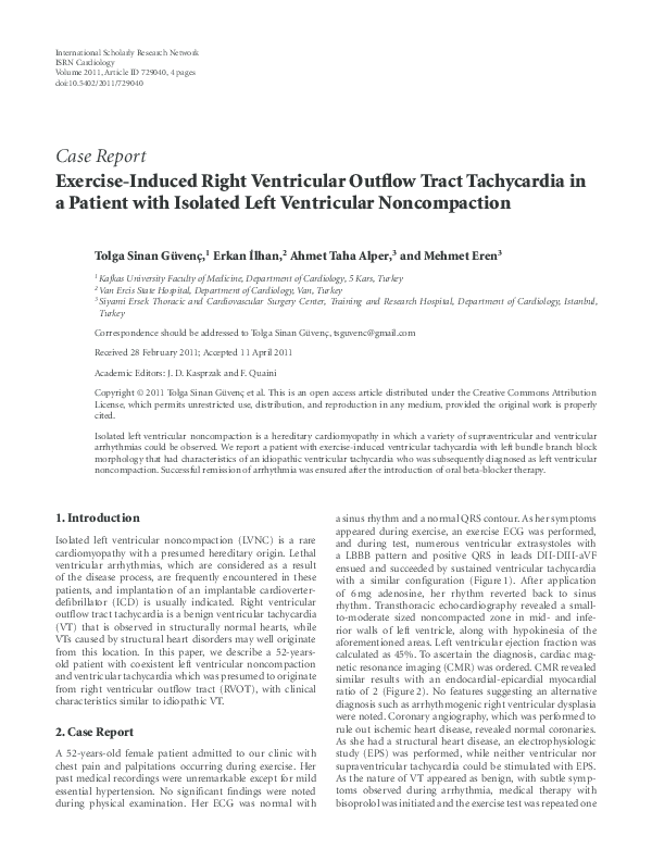 (PDF) Exercise-Induced Right Ventricular Outflow Tract Tachycardia in a ...